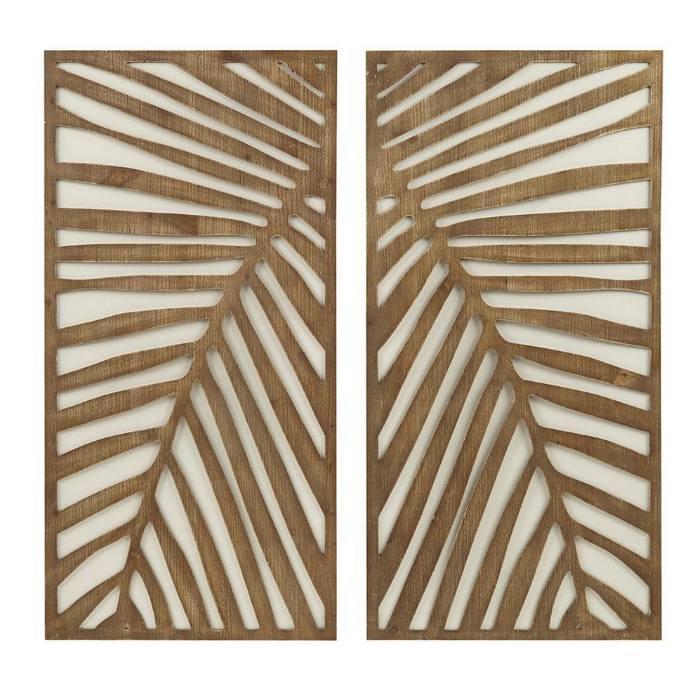 Palm Pattern Carved Wooden Wall Home Décor (Set of 2 Panels ...
