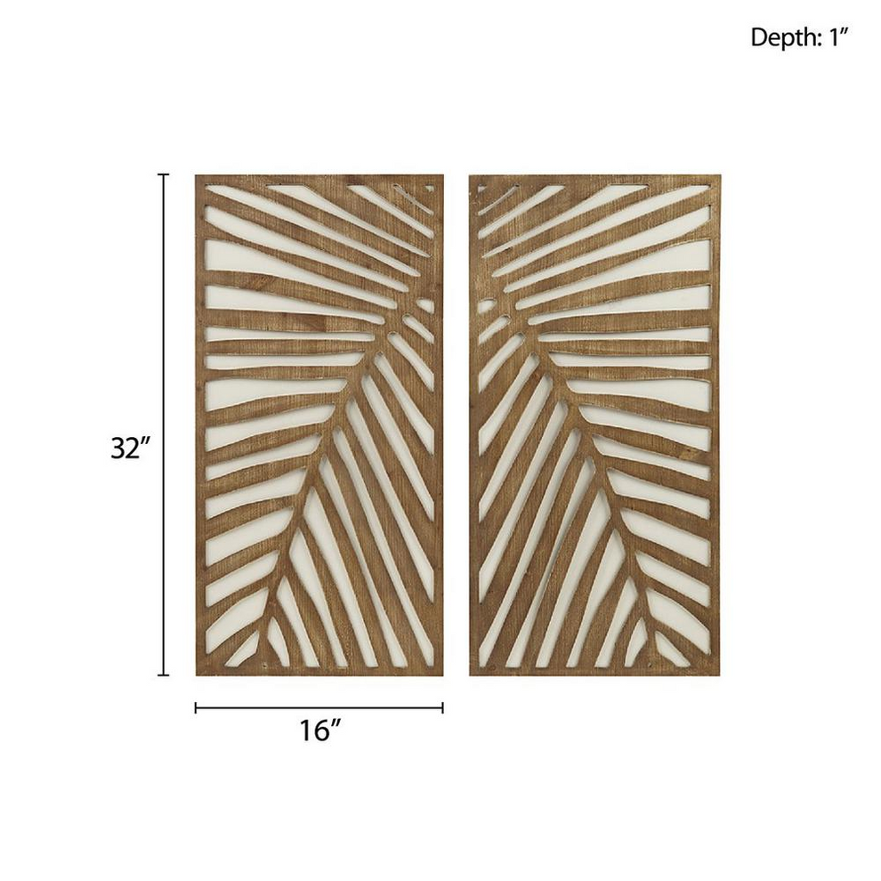 Palm Pattern Carved Wooden Wall Home Décor (Set of 2 Panels ...